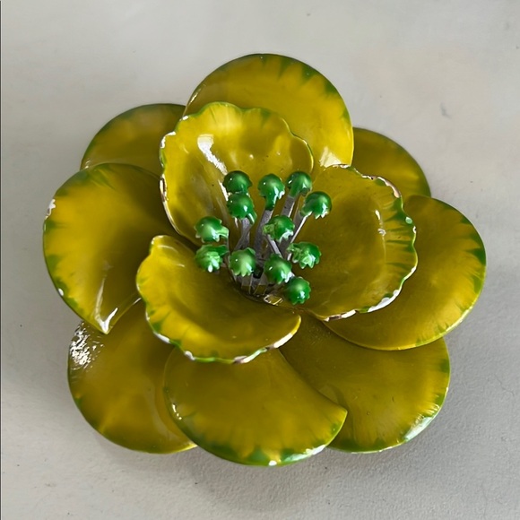 Vintage | Jewelry | Vintage Yellow And Green Metal Flower Brooch | Poshmark